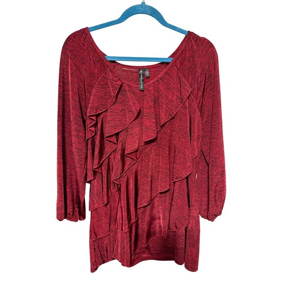 Allie & Rob | Tops | Allie Rob Top Redblack Ruffled Front 34 Sleeves ...